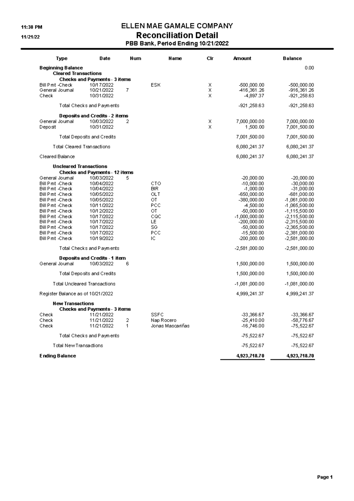 BANK- Reconciliation-PBB - Type Date Num Name Clr Amount Balance ...