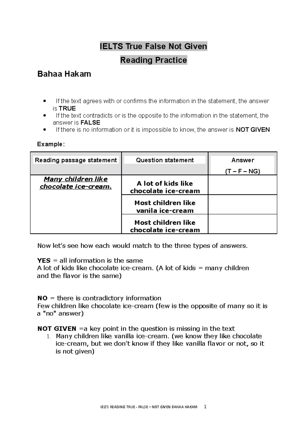 True false ng - ielts reading - IELTS True False Not Given Reading ...