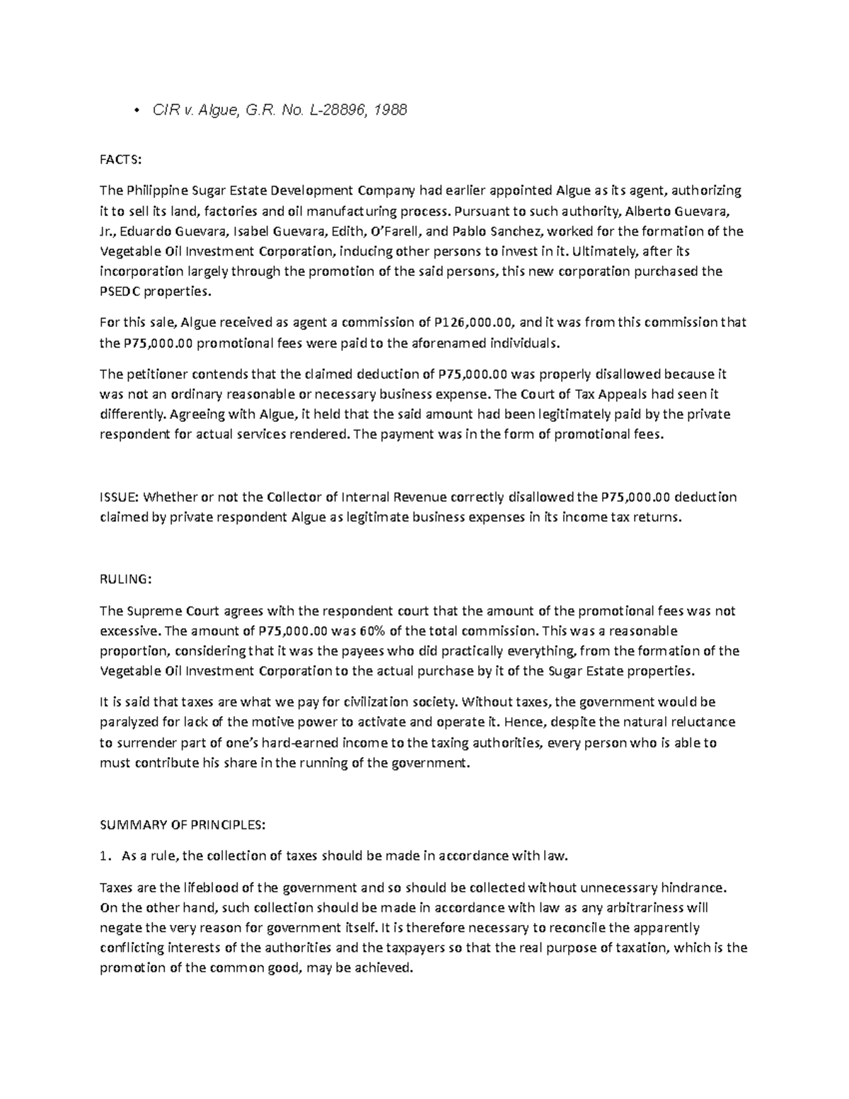 2 CIR v. Algue, G.R. No. L-28896, 1988 - CIR v. Algue, G. No. L-28896 ...