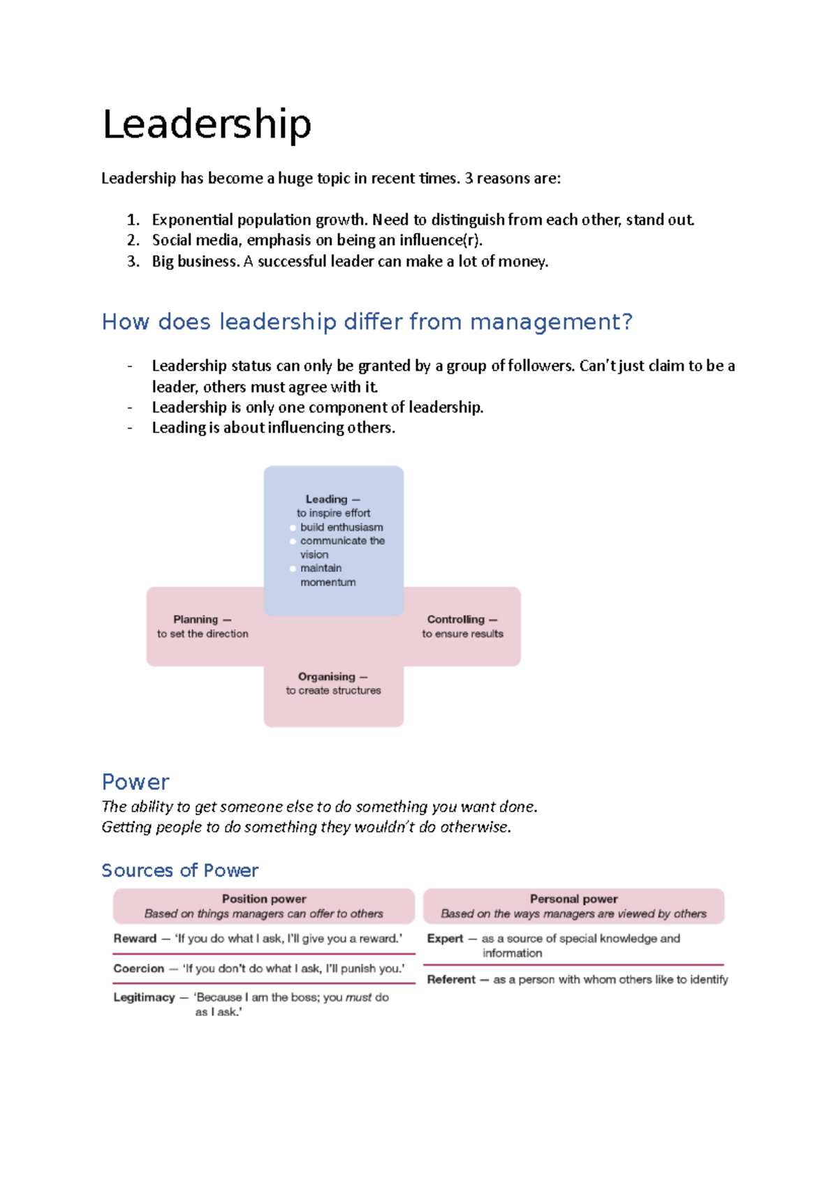 Leadership - Lecture notes 10 - Leadership Leadership has become a huge ...