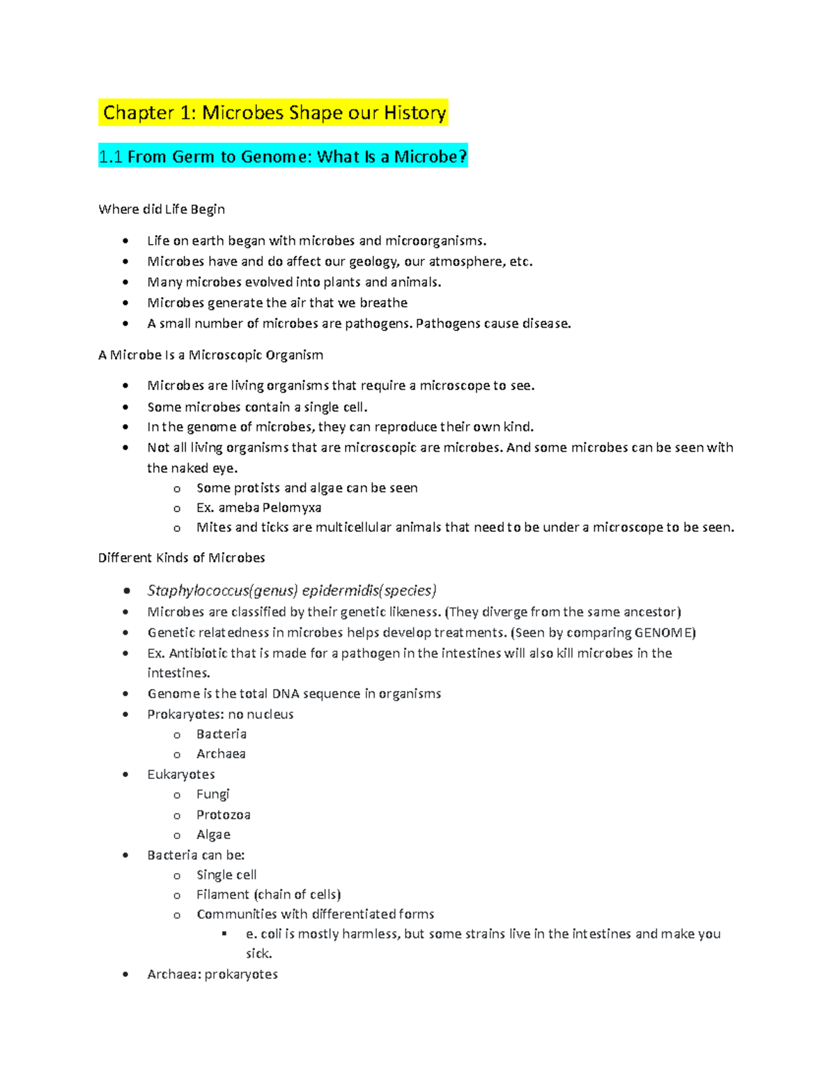 Microbiology Chapter 1 Microbes Shape Our History Notes - Chapter 1 ...