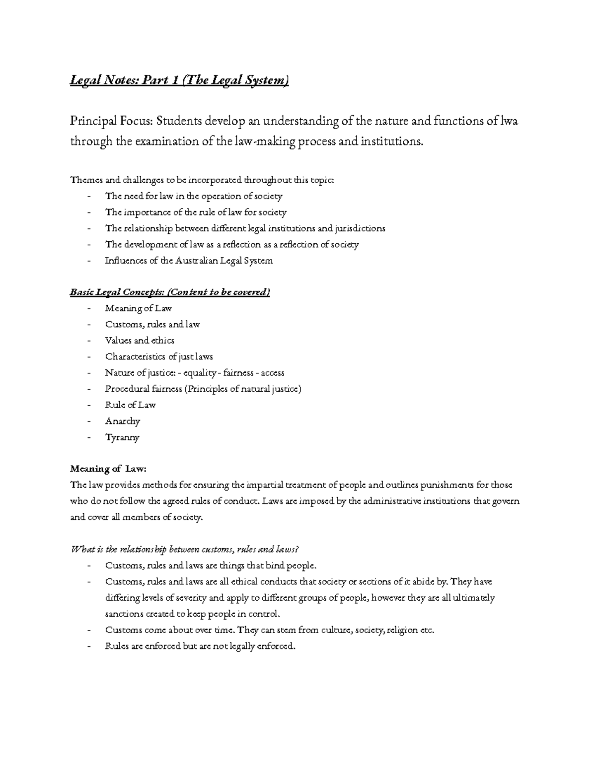 Legal Notes: Part 1 (The Legal System) - Studocu