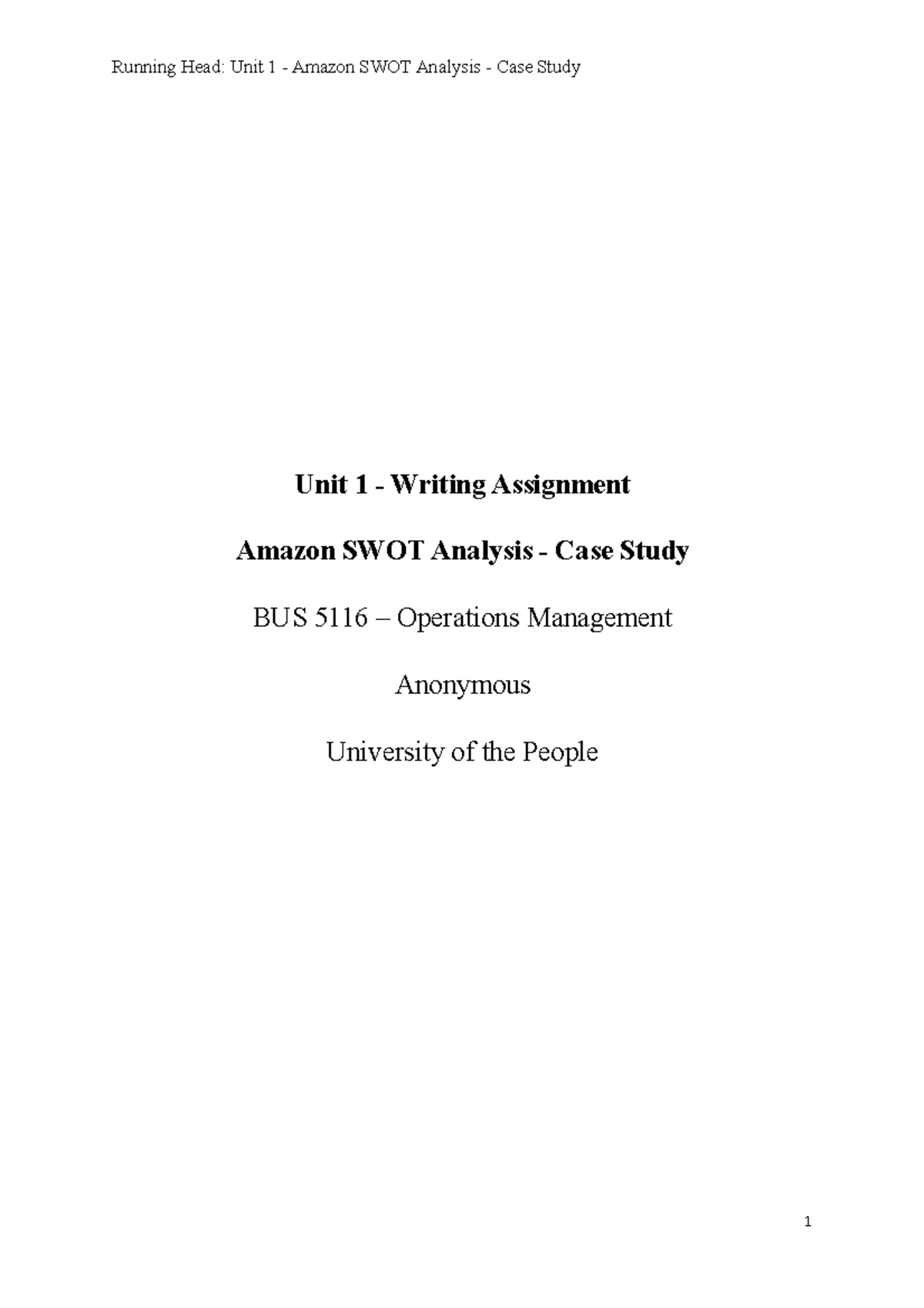 Unit 1 - Amazon SWOT Analysis - Case Study - WA - Unit 1 - Writing ...