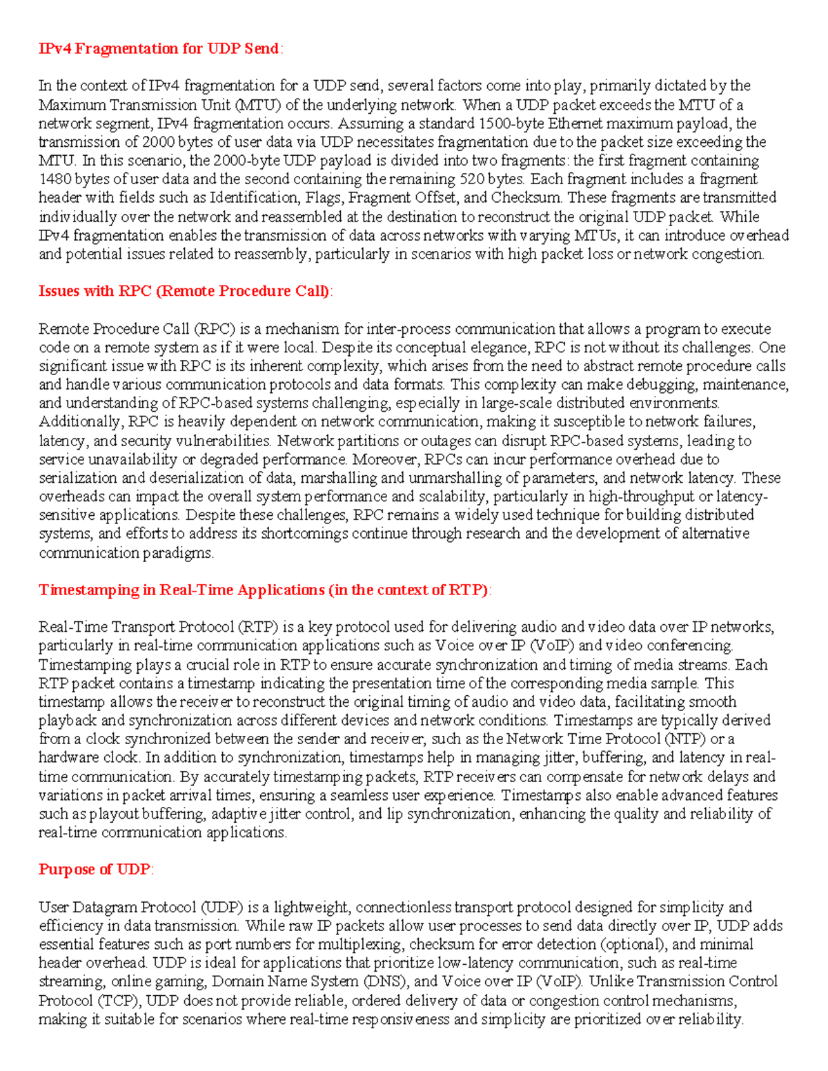 Cs2204 written assignment unit 6 - IPv4 Fragmentation for UDP Send: In the context of IPv4 - Studocu