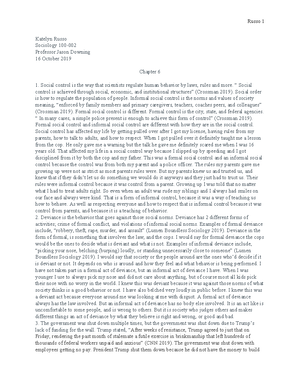 Chapter 1 and 2 Content Assignment - Russo 1 Katelyn Russo Sociology ...