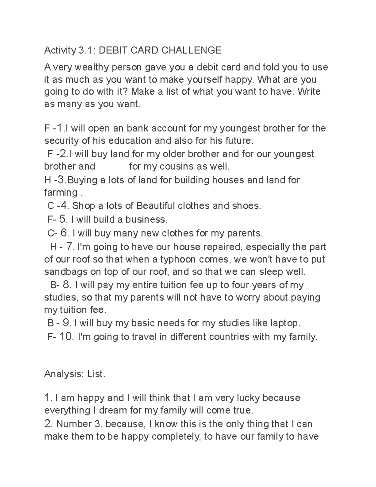 Activity 3.1 Tabago,Joshela - Activity 3: DEBIT CARD CHALLENGE A very ...