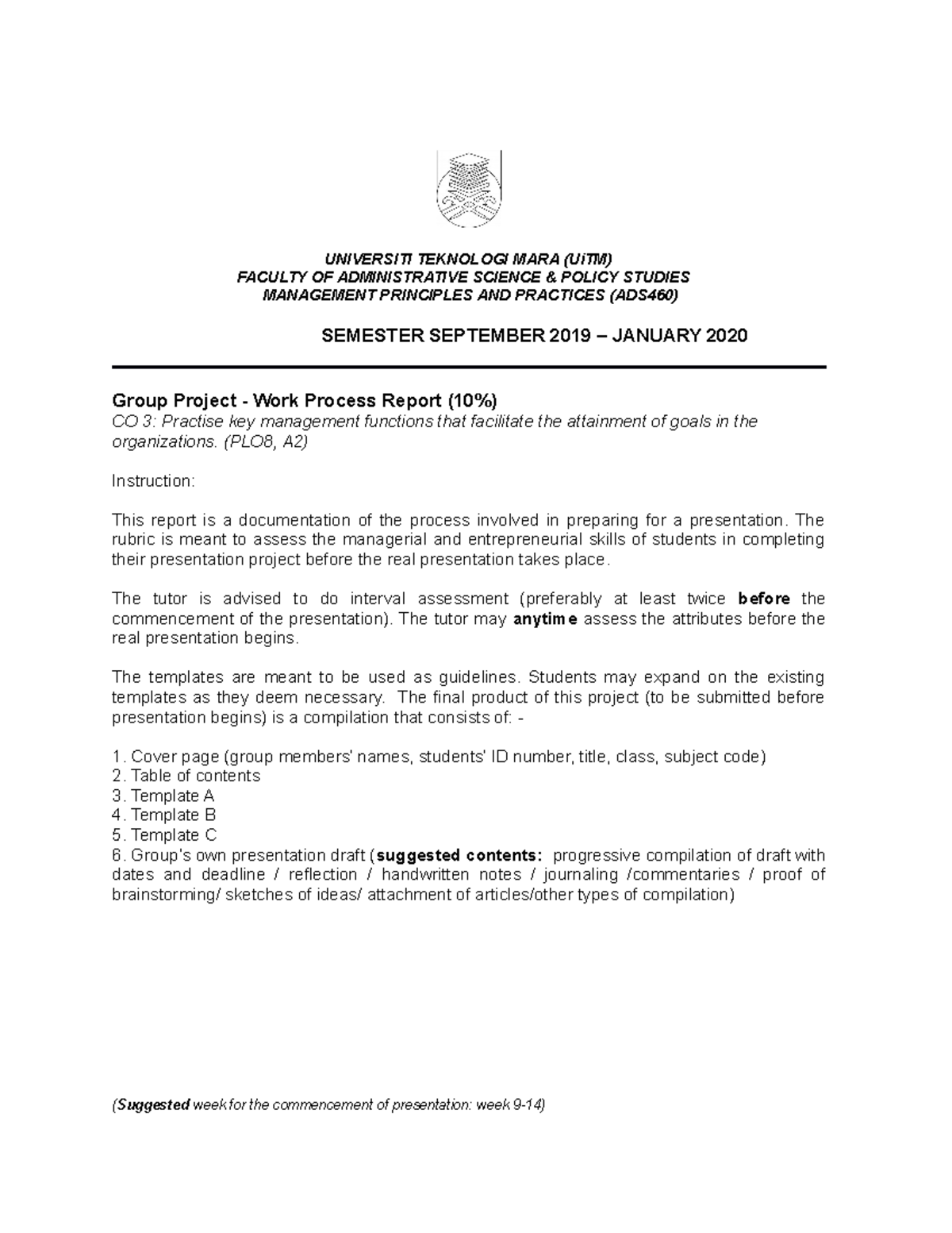 WORK Process Report - Lecture notes 1 - UNIVERSITI TEKNOLOGI MARA (UiTM ...