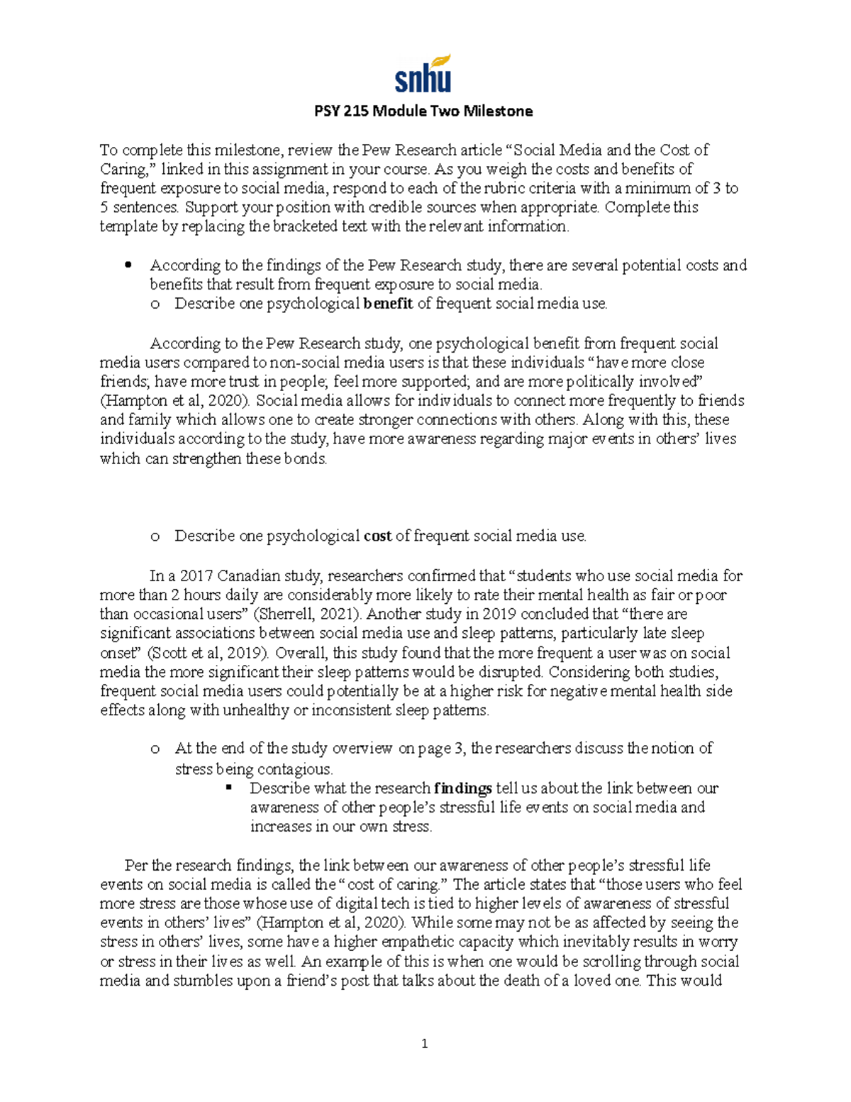 PSY 215 Module Two Milestone - PSY 215 Module Two Milestone To complete ...