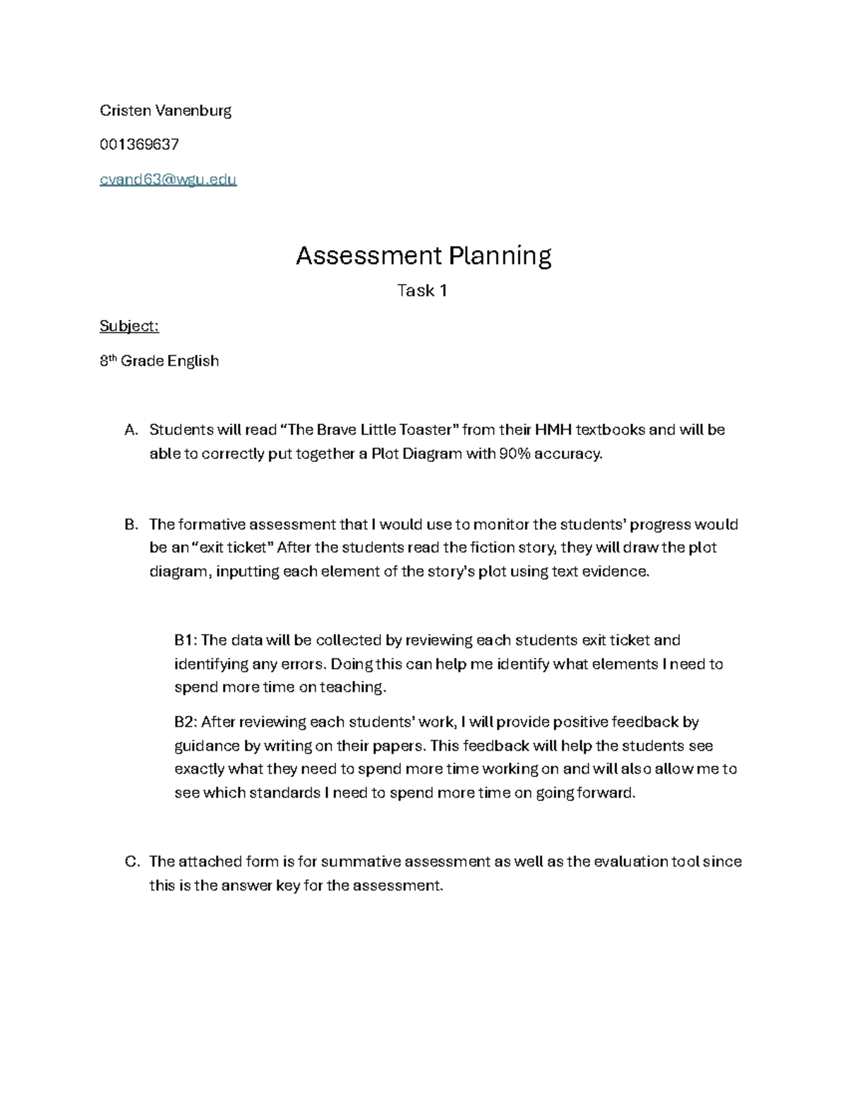 D172 c-Task 1 - Task 1 - Cristen Vanenburg 001369637 cvand63@wgu ...