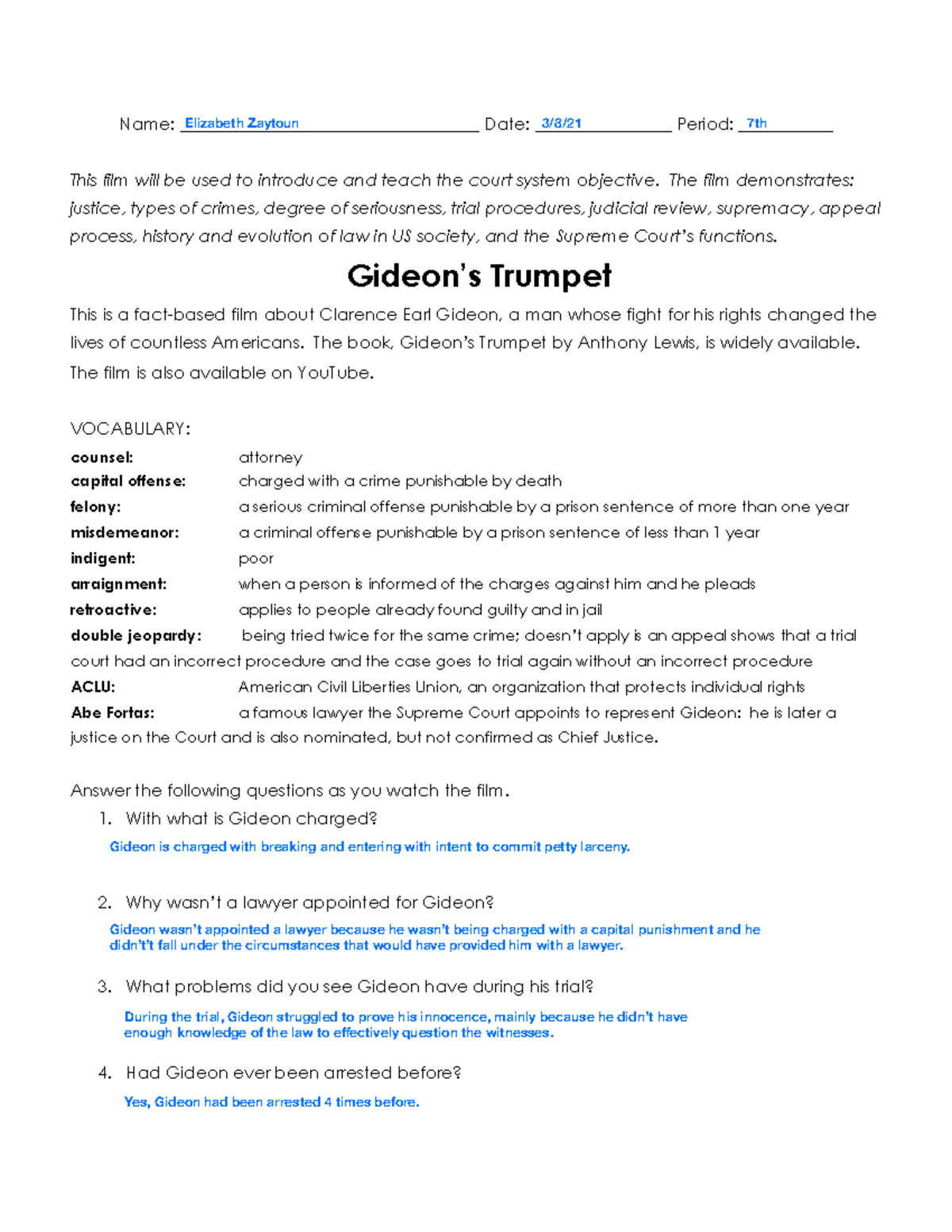 Gideon’s Trumpet - Assignment - Name ...