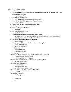 CS 115 final prep - CS 115 final prep 1. Is an object oriented ...