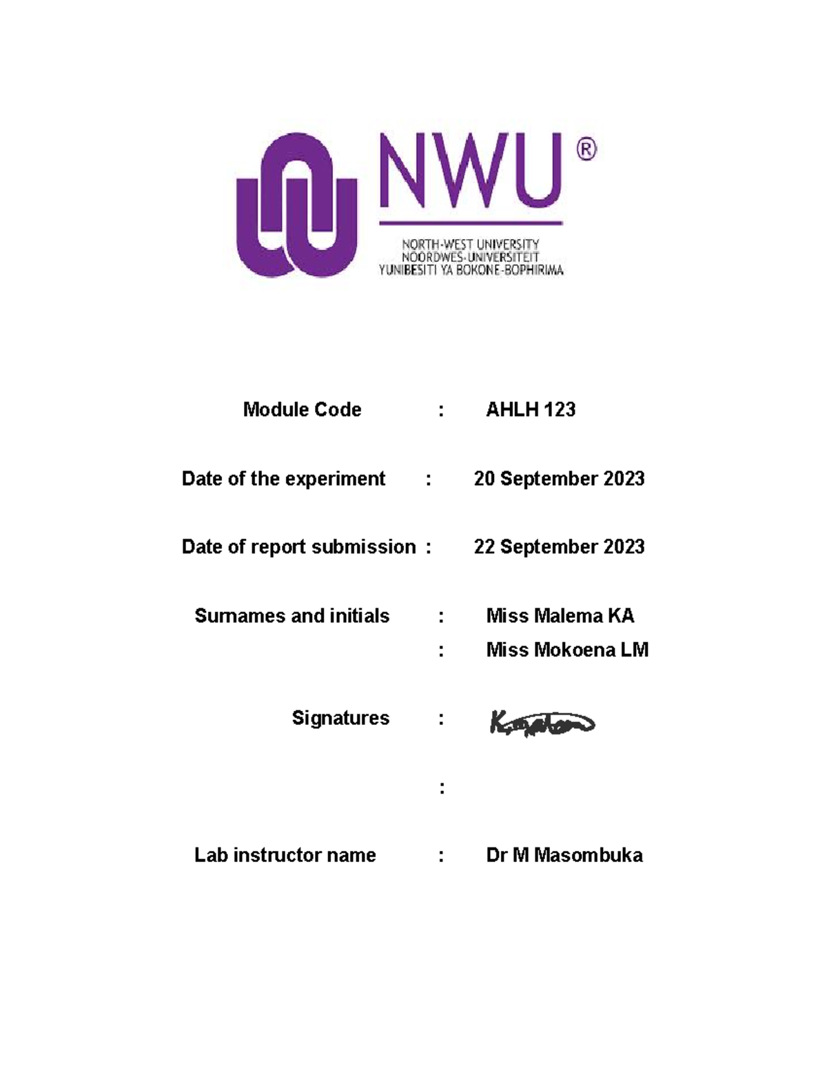 DOC-20230922-WA0008 - Gram Staining Report - Module Code : AHLH 123 Date of the experiment : 20 ...