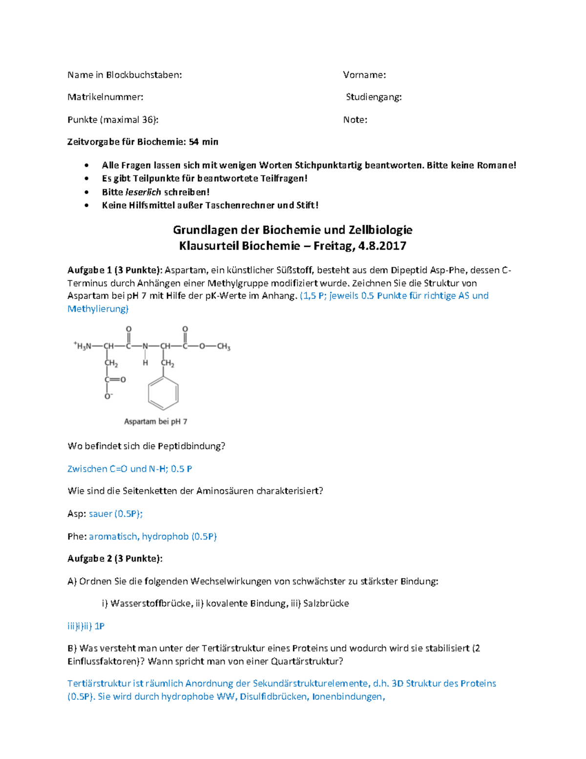 Klausur 4 August Sommersemester 2017, Fragen und Antworten - Name in Blockbuchstaben: - Studocu