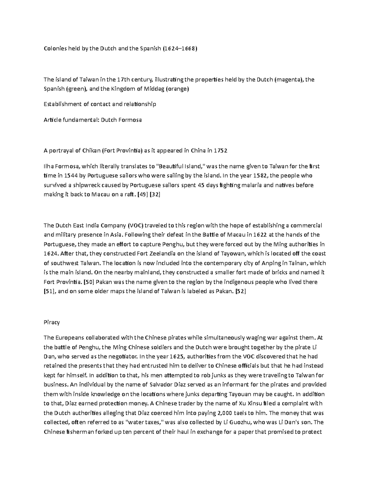 A6 - sddsd - Colonies held by the Dutch and the Spanish (1624–1668) The ...