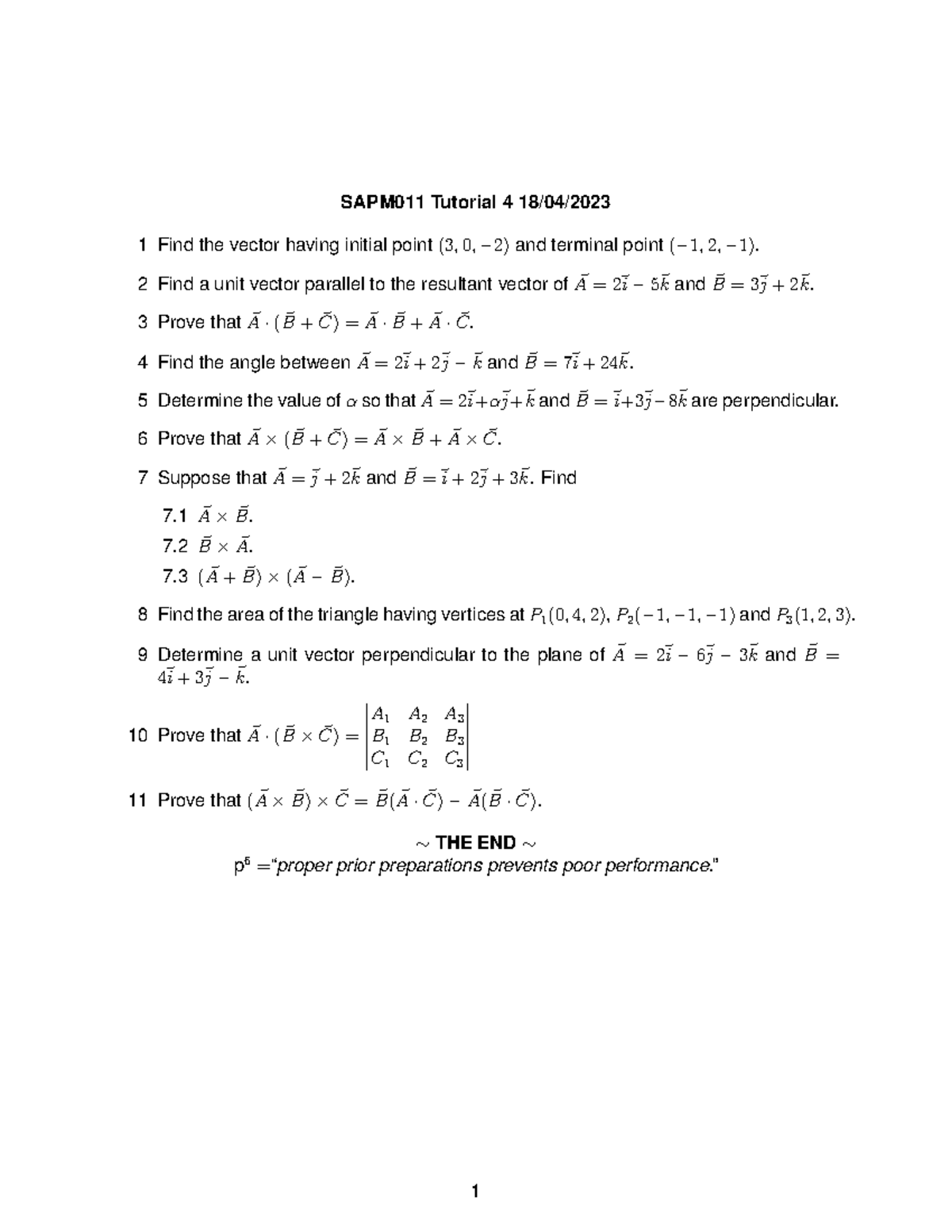 Tutorial 4 - SAPM011 Tutorial 4 18/04/ 1 Find the vector having initial ...