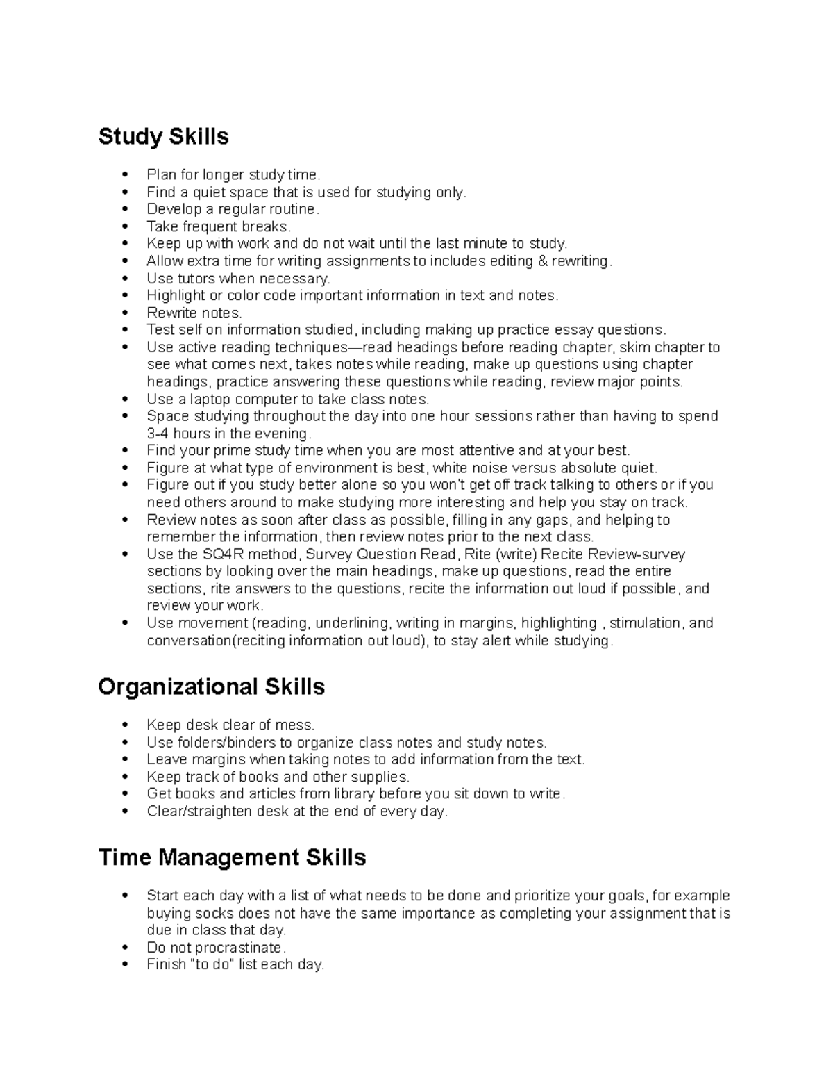 Adhd Skills - Notes - Study Skills Plan for longer study time. Find a ...