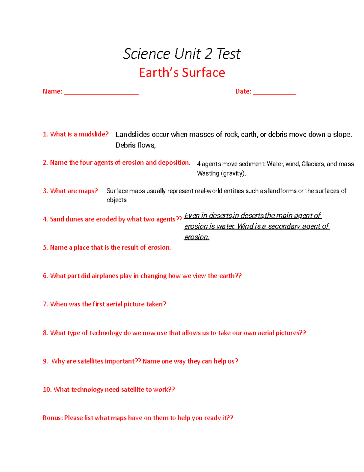 David Thompson - Science Unit 2 Test - Science Unit 2 Test Earth’s ...