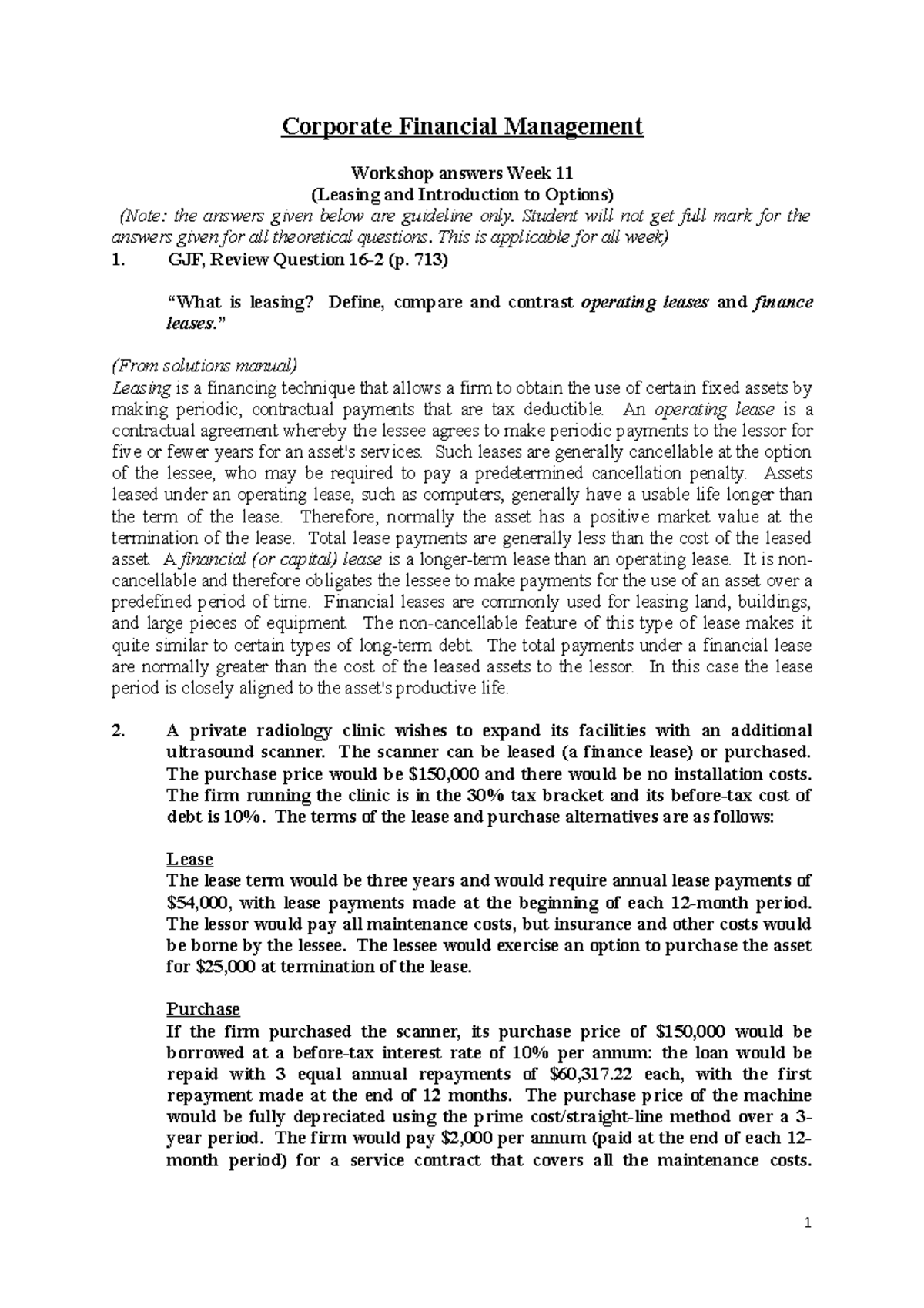 Week 11 notes for CFM - Corporate Financial Management Workshop answers ...