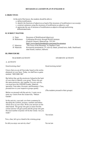 Instructional Plan - INSTRUCTIONAL PLANNING DETAILED LESSON PLAN (DLP ...