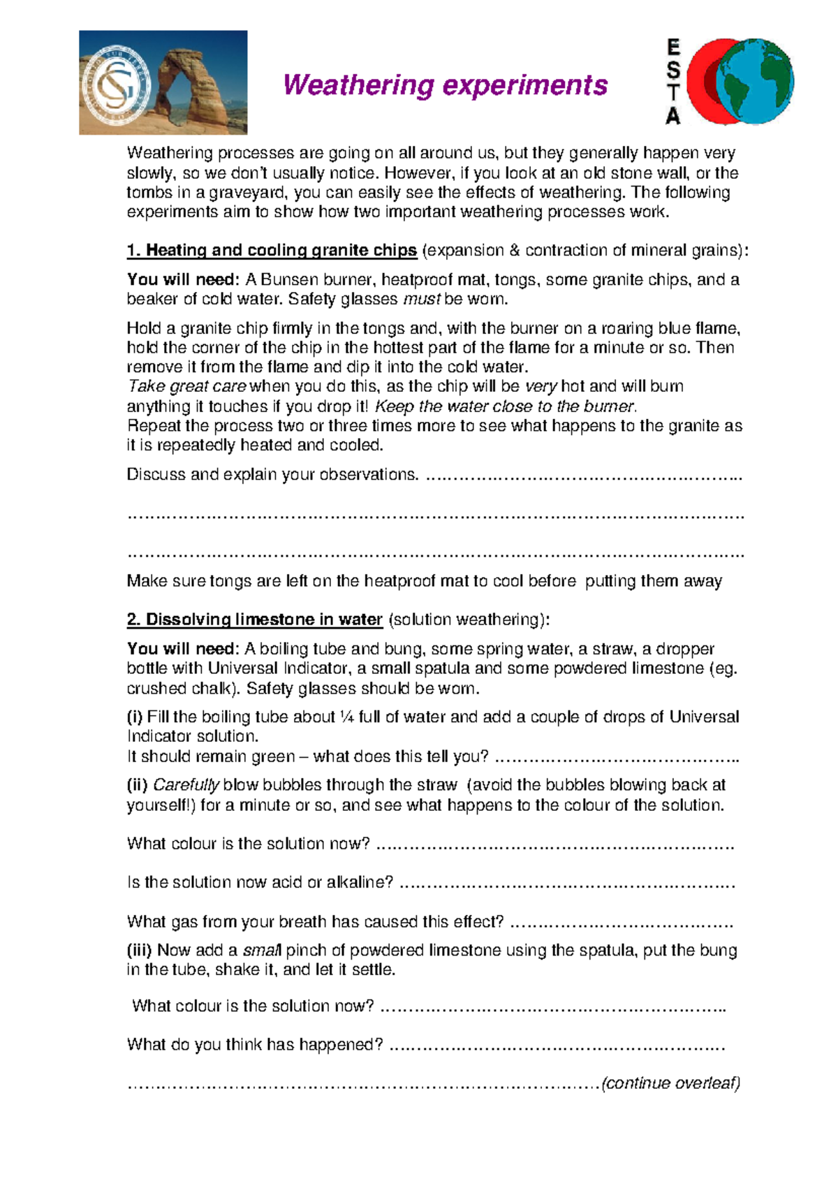 Weathering Experiments - Weathering experiments Weathering processes ...
