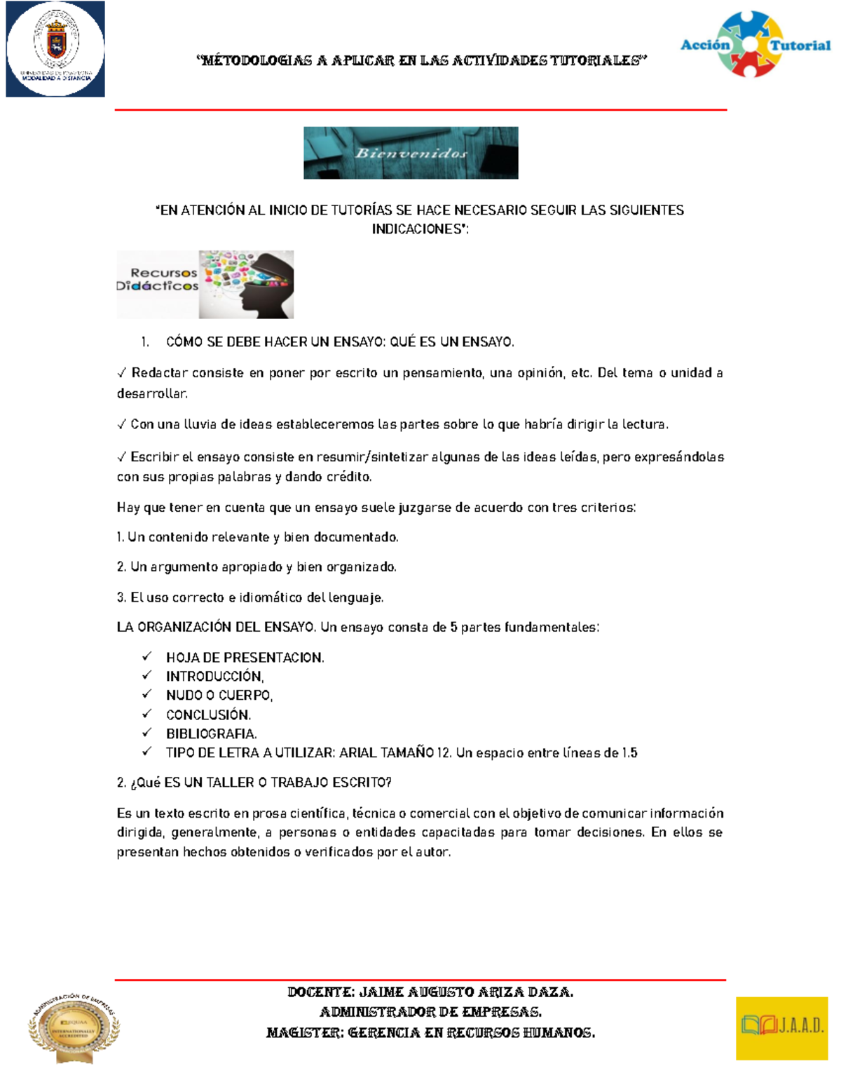 Métodologias A Aplicar EN LAS Actividades Tutoriales PDF ...