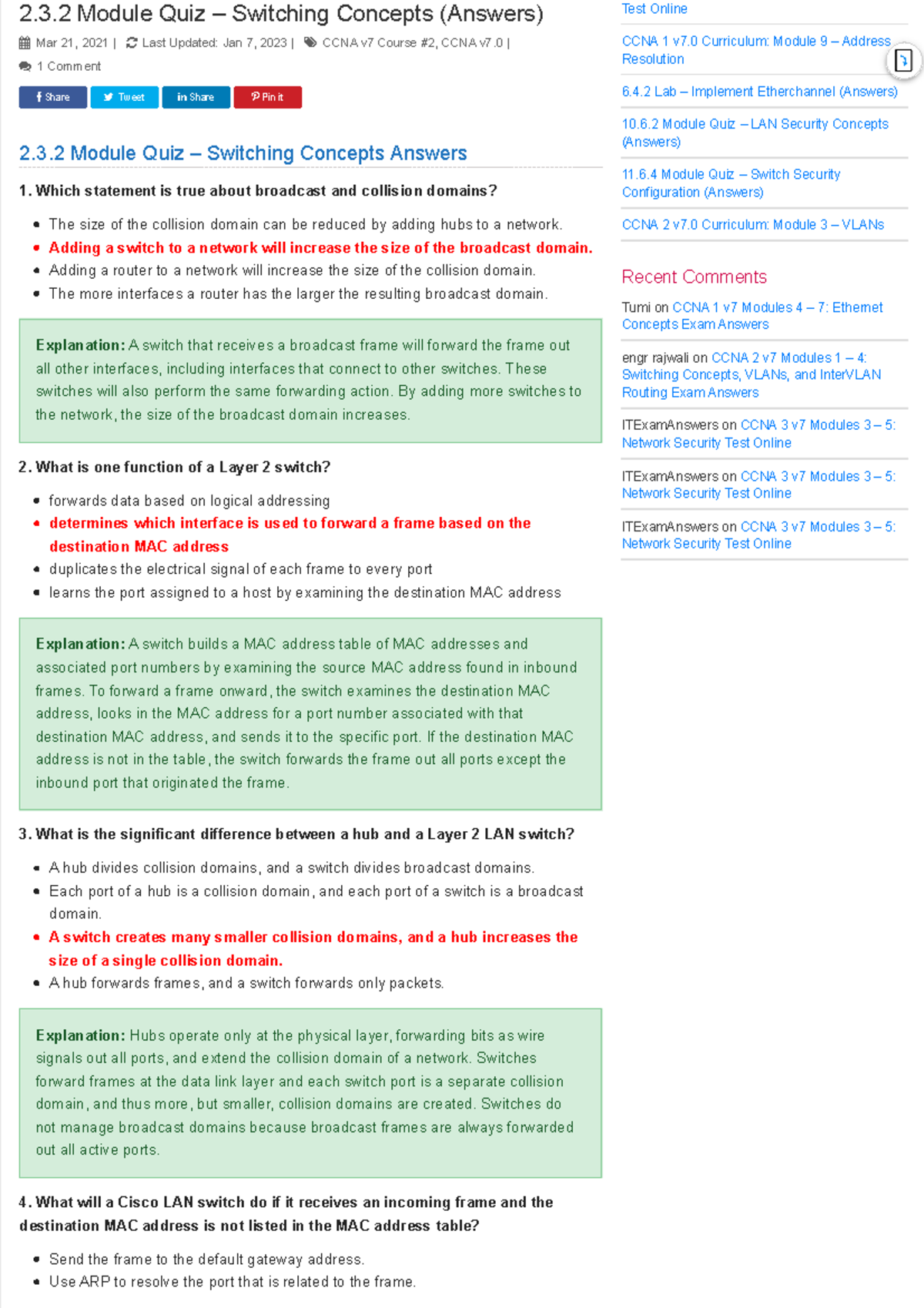 232 Module Quiz Switching Concepts Answers 23 Module Quiz Switching Concepts Answers