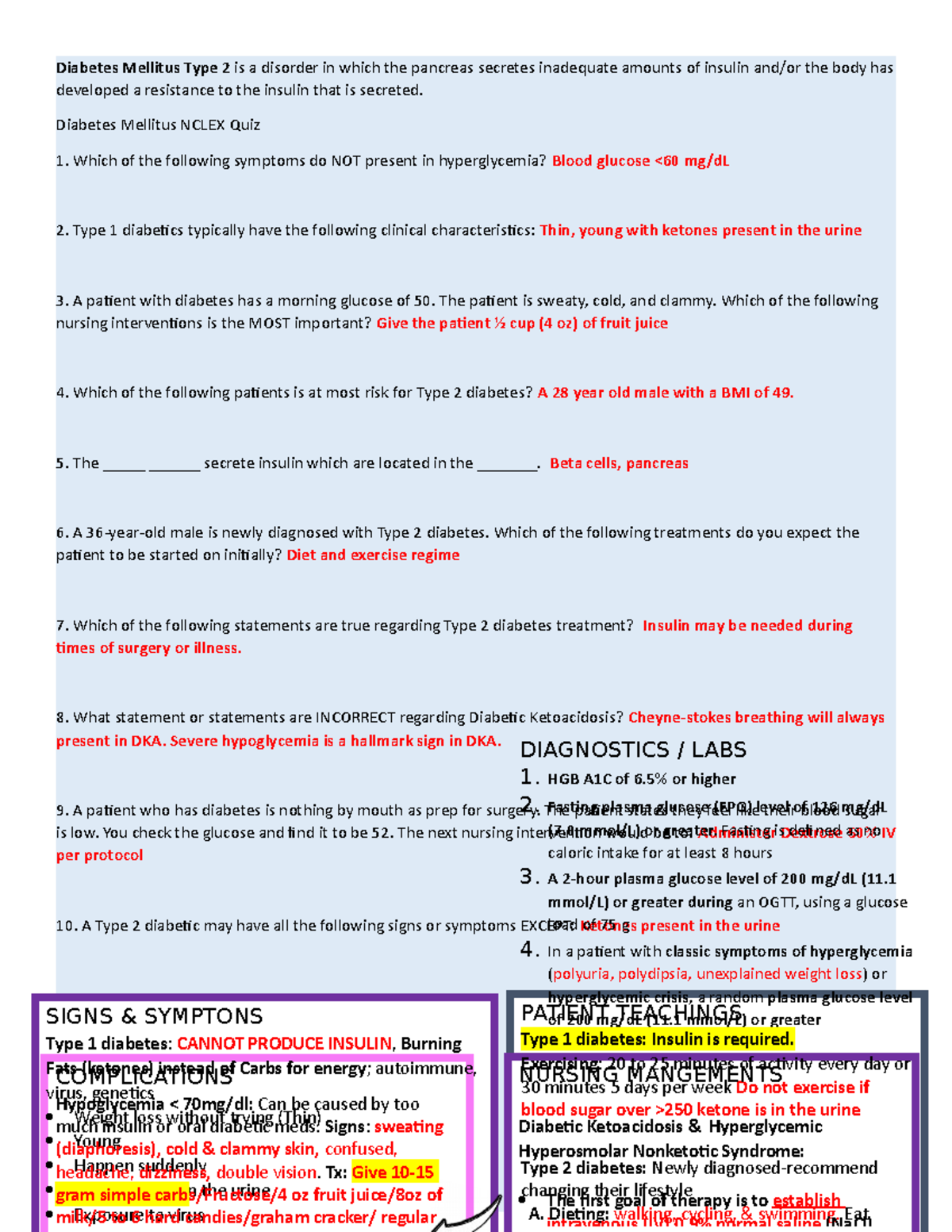 Type 1 and 2 Diabetes - Notes - Diabetes Mellitus Type 2 is a disorder ...