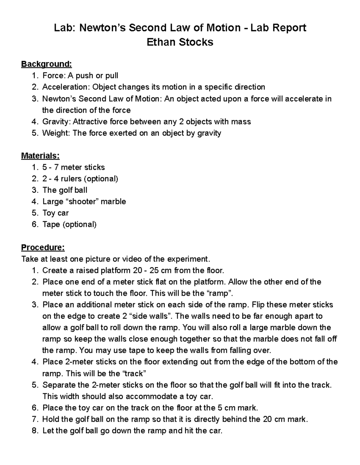 Lab Newtons Second Law of Motion - Force: A push or pull 2 ...