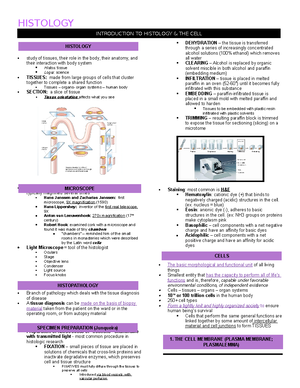 Histology Lecture Notes - PRE-BOARD EXAMINATION IN HISTOPATHOLOGY AND ...