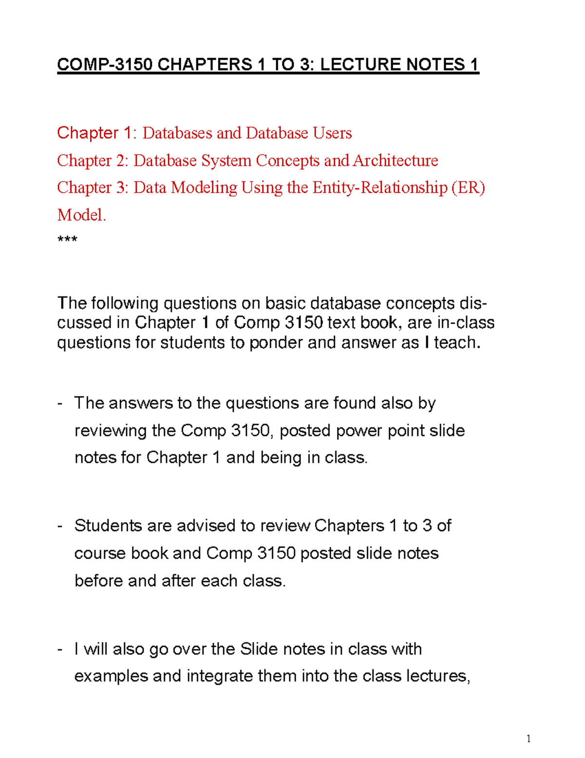 Lecture Note Ch1to3Part1 lectures 1and2 - COMP-3150 CHAPTERS 1 TO 3 ...