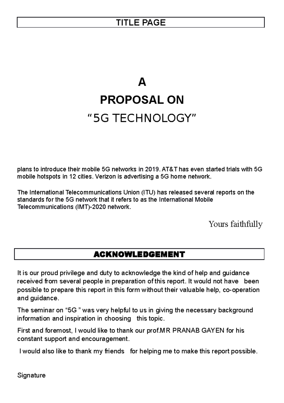 5G TECHNOLOGY SEMINAR REPORT - TITLE PAGE A PROPOSAL ON “5G TECHNOLOGY ...