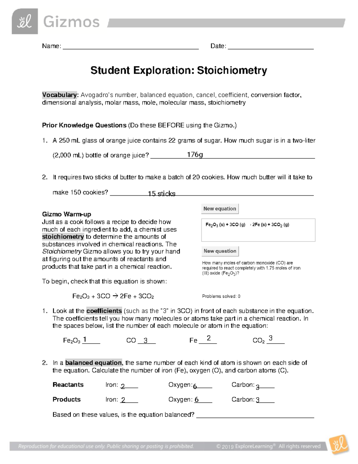 Stoichiometry SE - Name: ______________________________________ Date