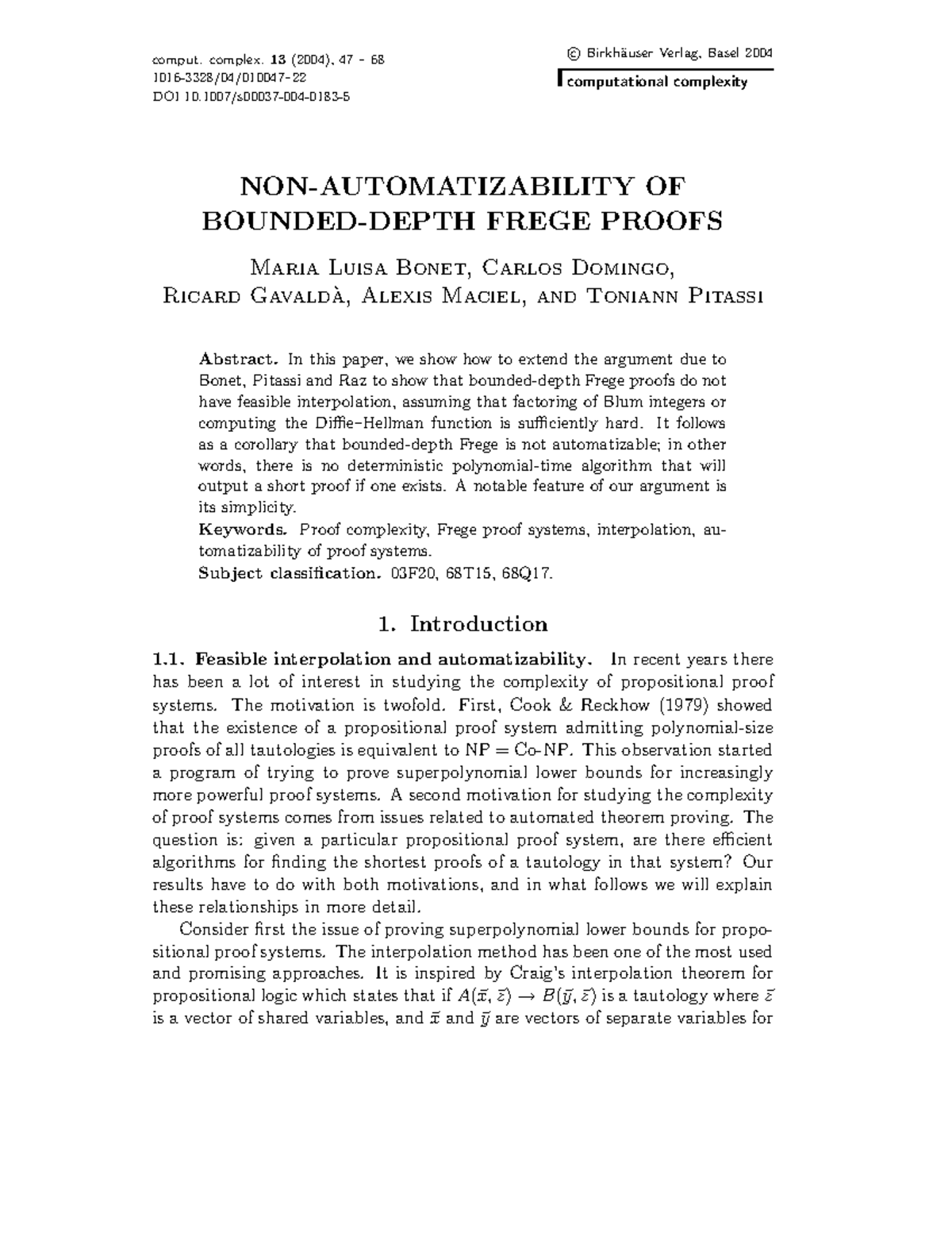 Computational complexity 2 - comput. complex. 13 (2004), 47 – 68 1016-3328/04/010047–22 DOI ...