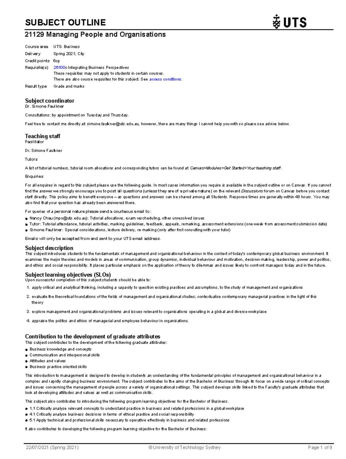 MPO subject outline - SUBJECT OUTLINE 21129 Managing People and ...