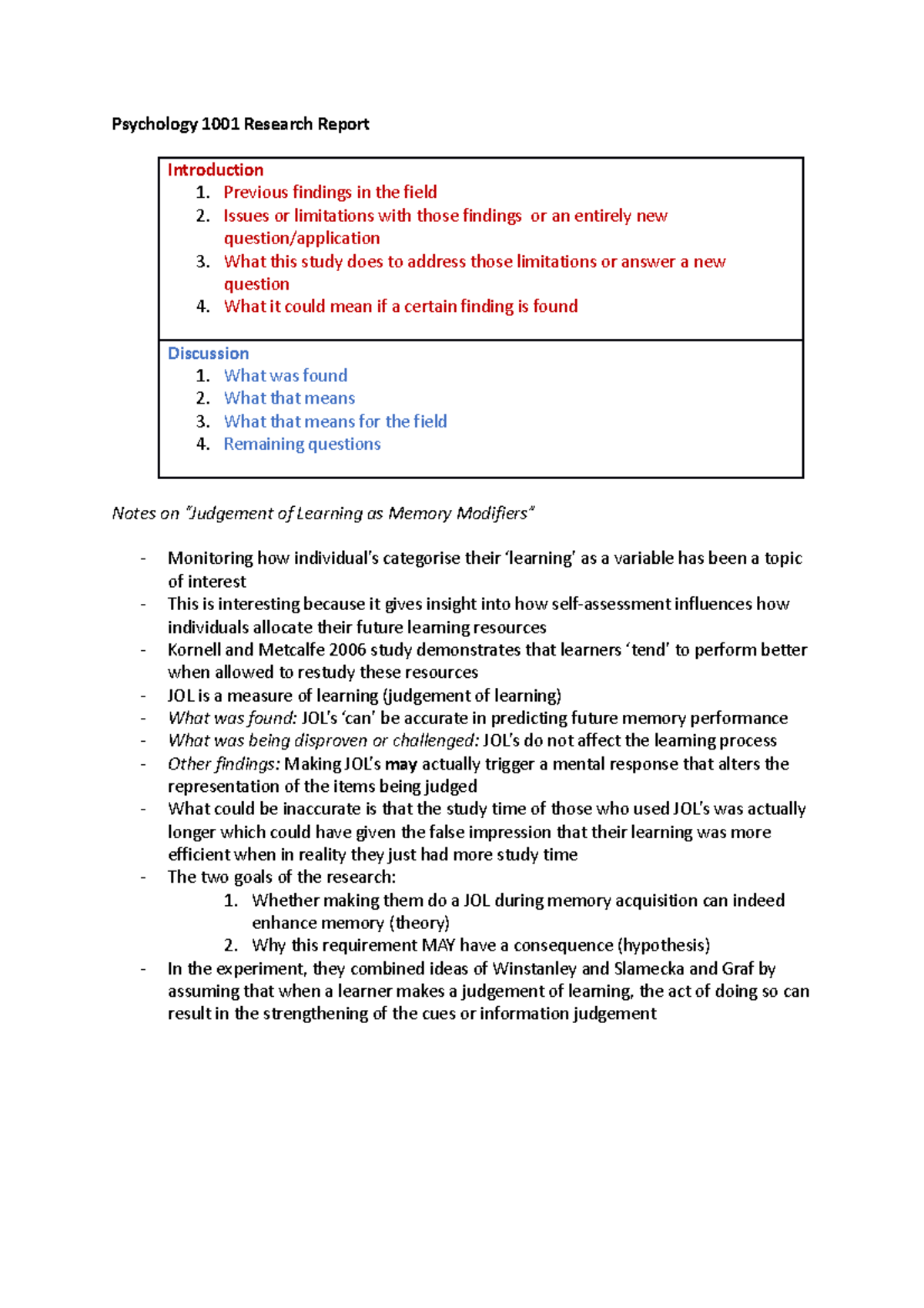 Psychology 1001 Research Report - Psychology 1001 Research Report ...