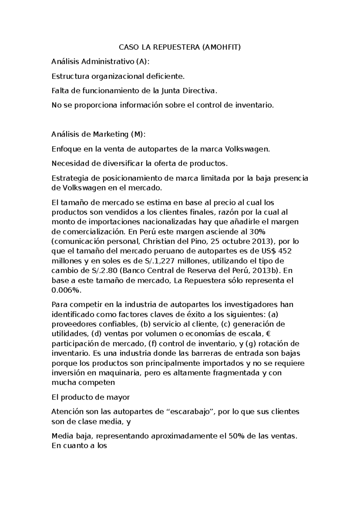 Amofhit - CASO LA REPUESTERA (AMOHFIT) Análisis Administrativo (A ...