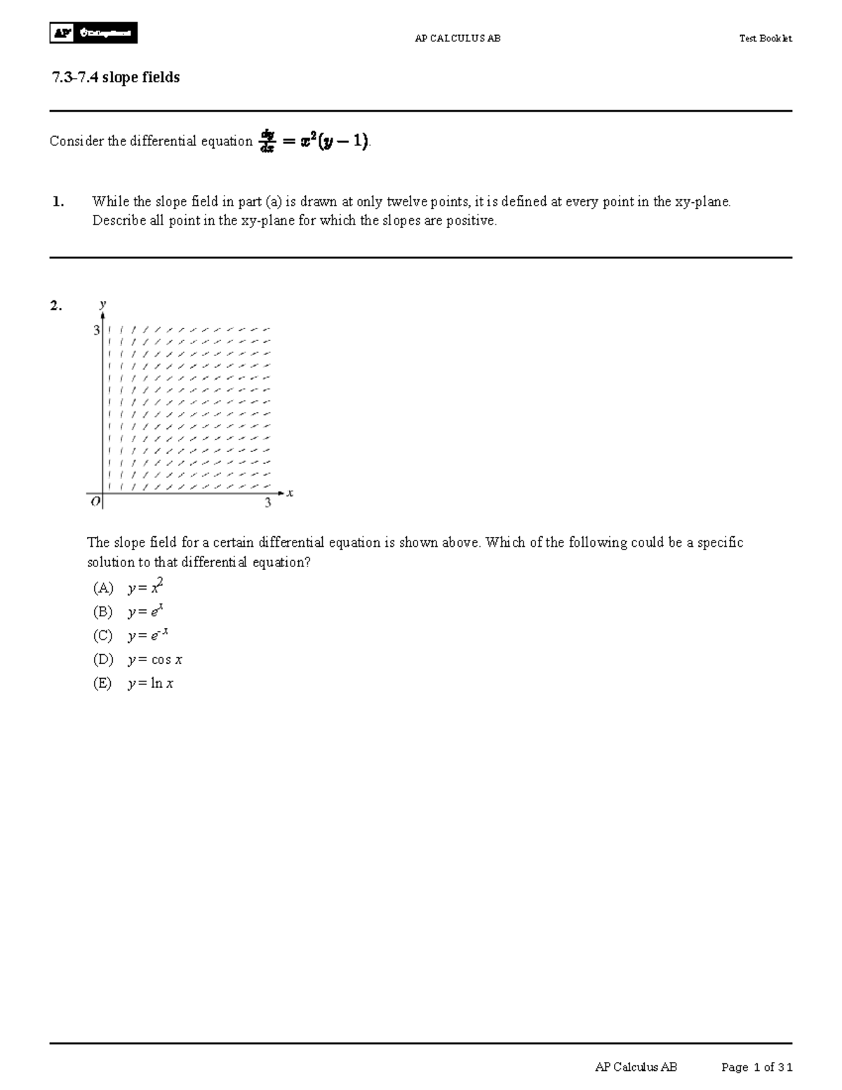 7.3-7.4 q1-q25 - Worksheet for math - Consider the differential ...