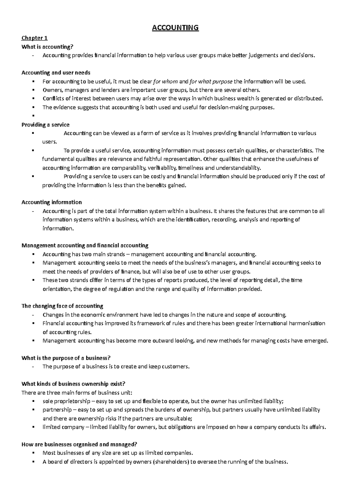 Accounting All Summaries ACCOUNTING Chapter 1 What Is Accounting