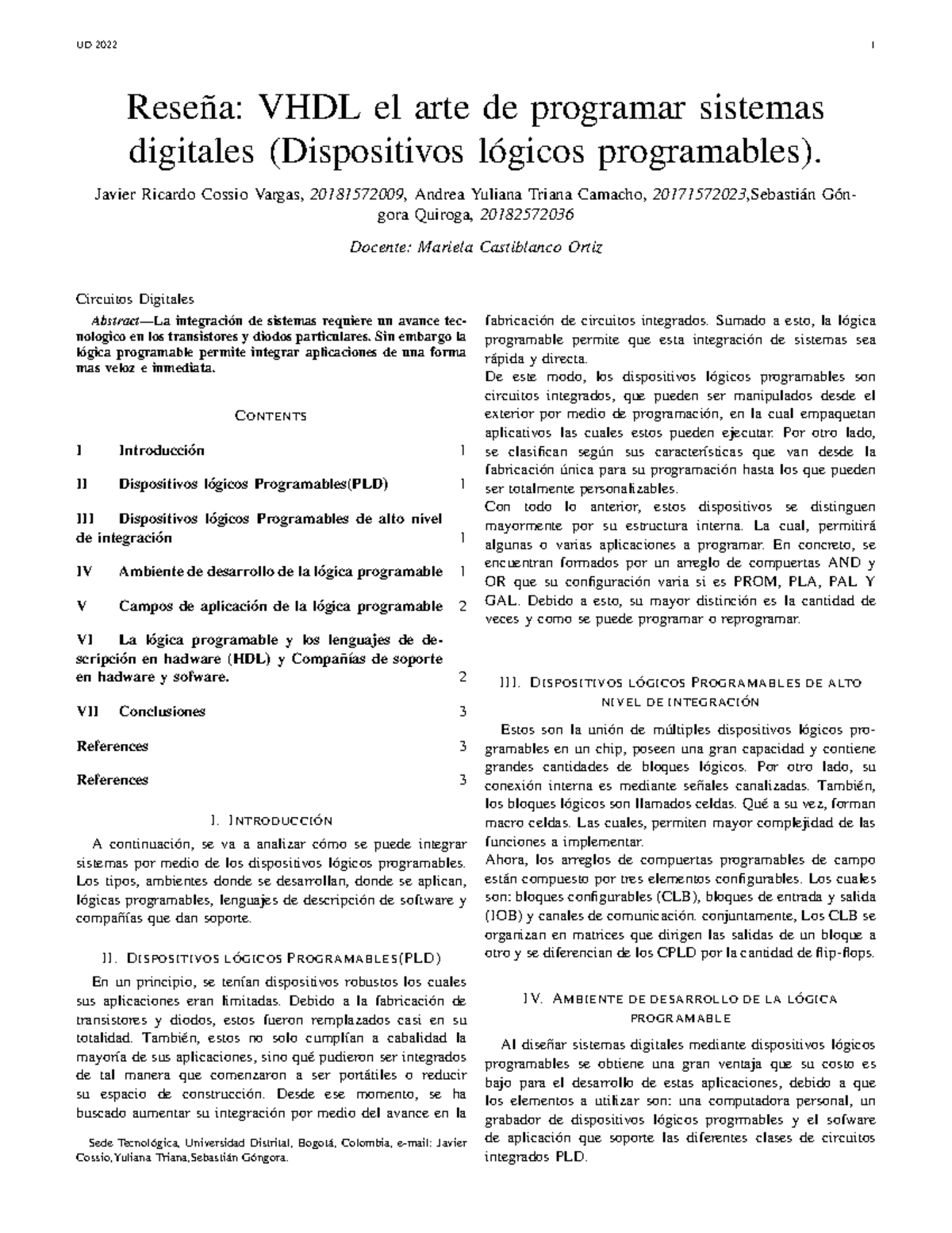 Reseña VHDL,RRRRR Y TTTTT - UD 2022 1 Reseña: VHDL el arte de programar sistemas digitales - Studocu