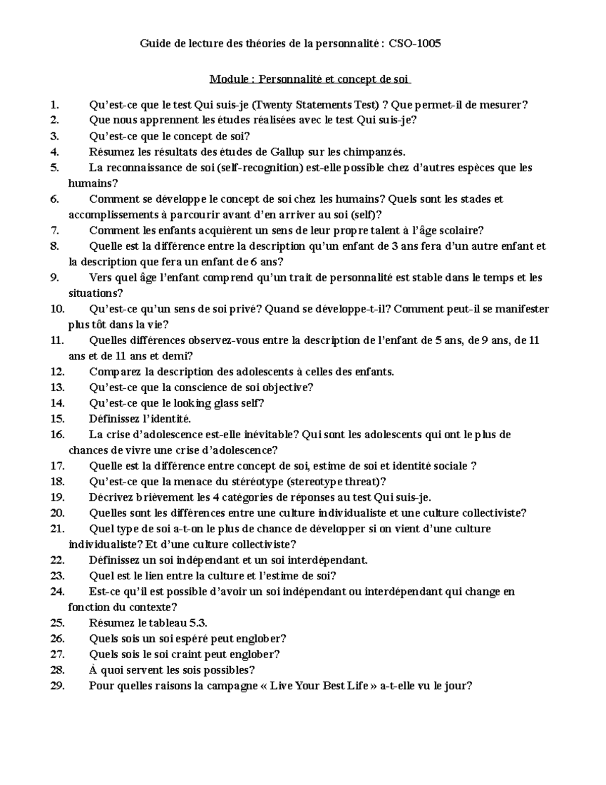 #12 Personnalité concept de soi - Guide de lecture des théories de la ...