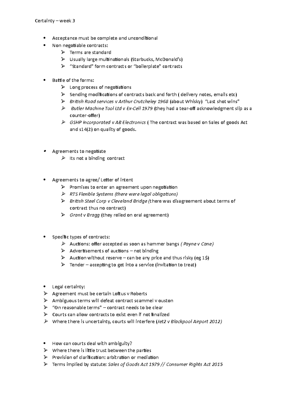 The principle of Certainty - Contract law - Certainty – week 3 ...