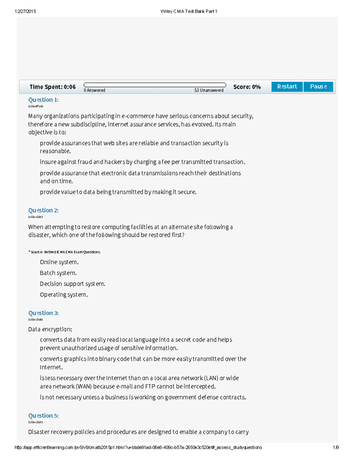 E3 Systems Controls and Security Measures (Without Answer) - Time Spent ...