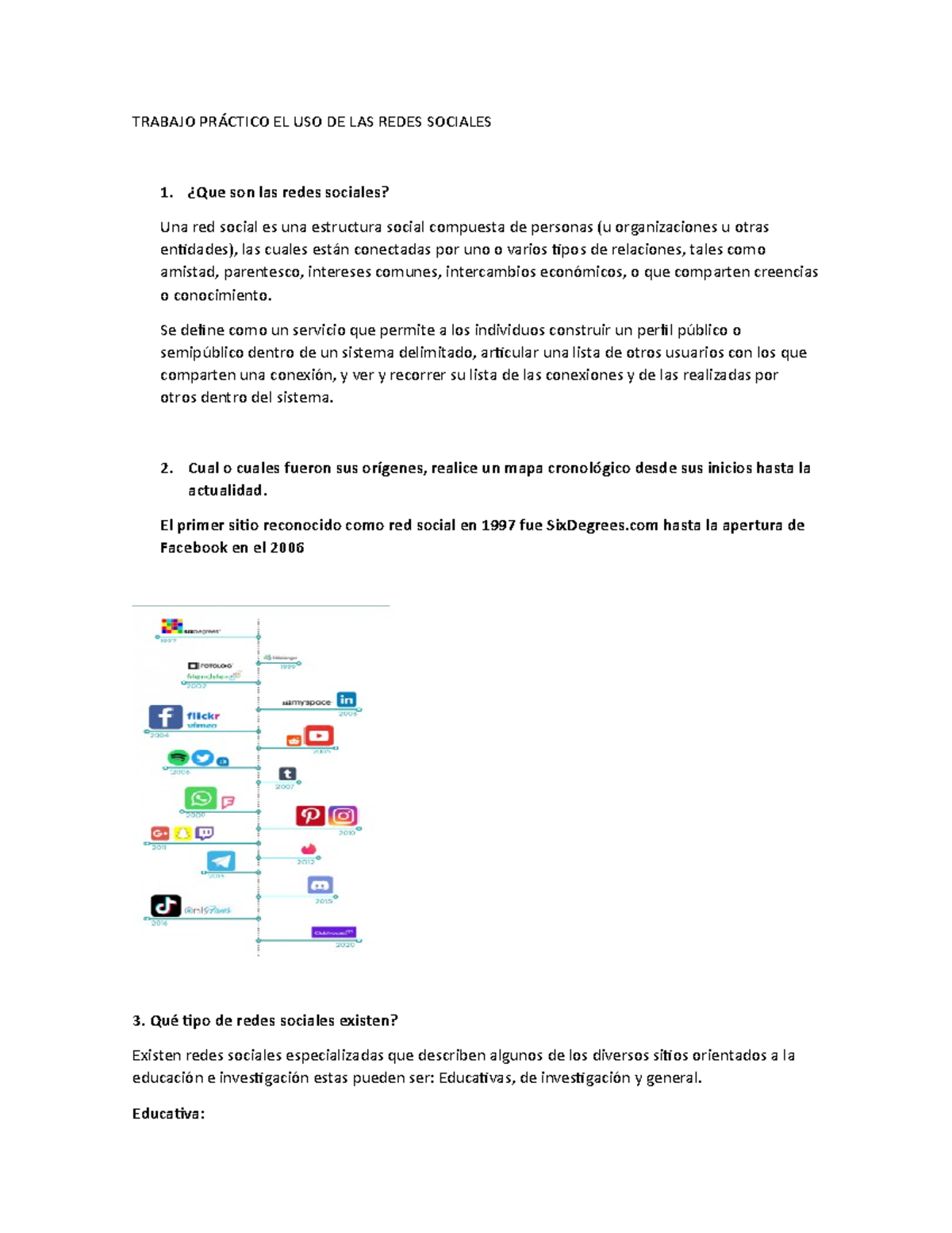 Trabajo Práctico EL USO DE LAS Redes Sociales - TRABAJO PRÁCTICO EL USO ...