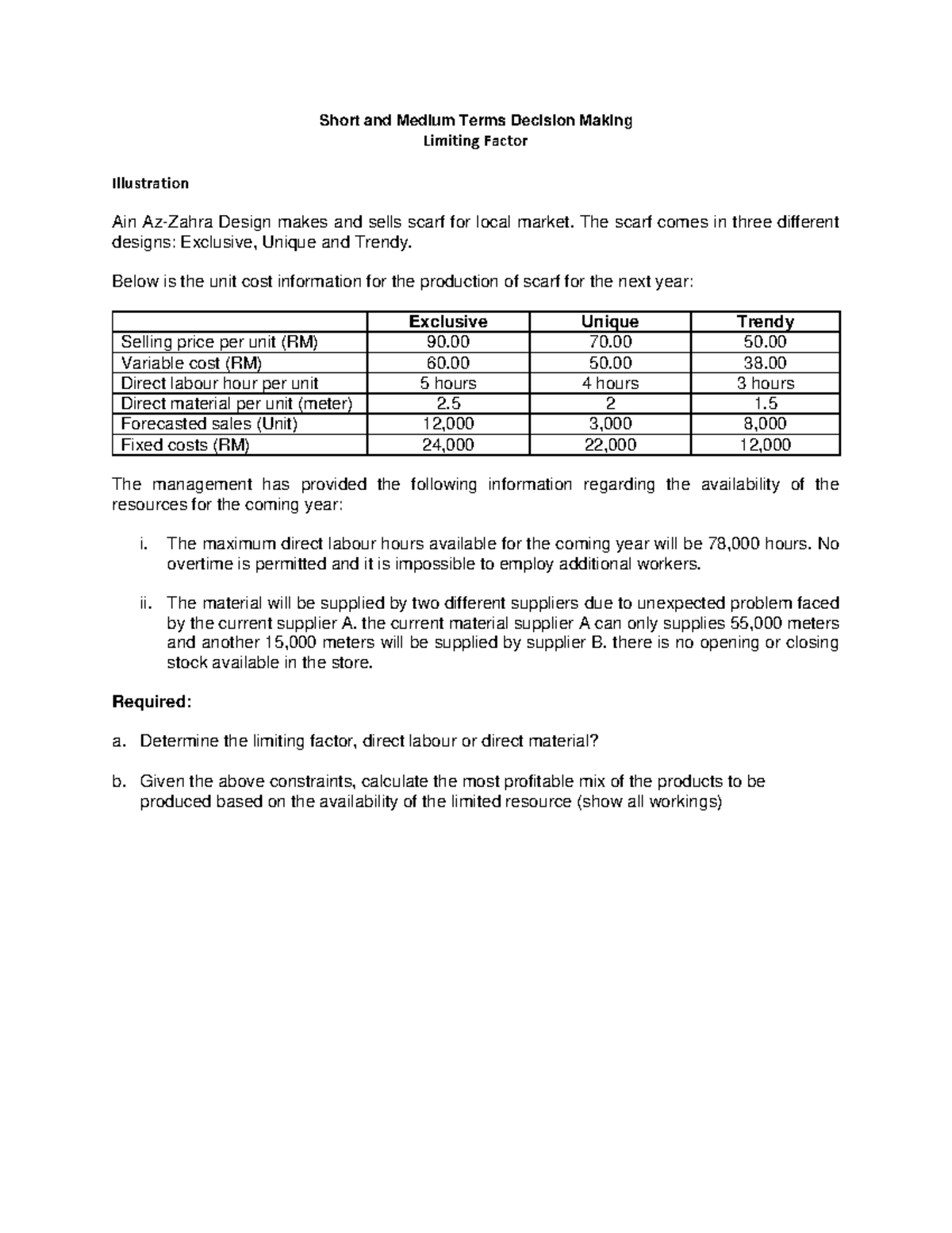 Short and Medium Terms Decision Making - Limiting Factor - Short and ...