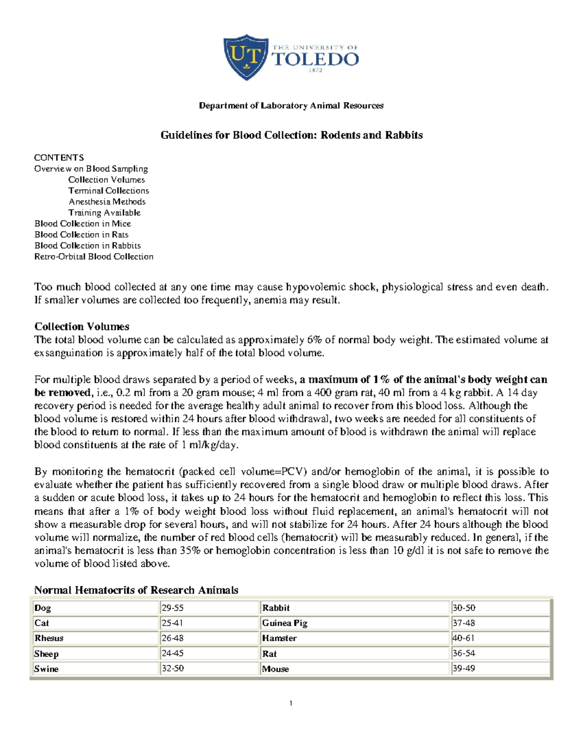 Guidelines for Blood Collection Rodents and Rabbits - Department of ...