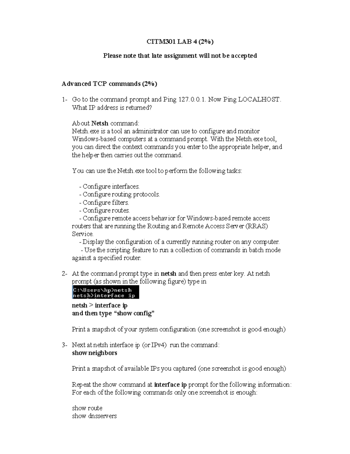 ITM301 Lab Assign 4 - CITM301 LAB 4 (2%) Please note that late assignment will not be accepted ...