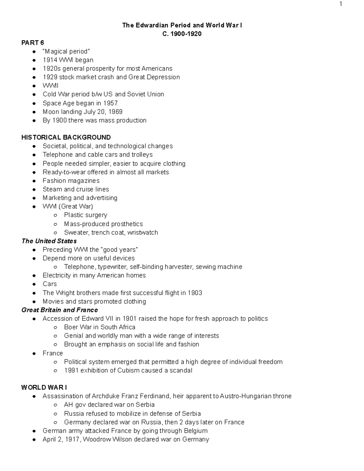 Chapter 15 The Edwardian Period and World War I Notes - The Edwardian ...