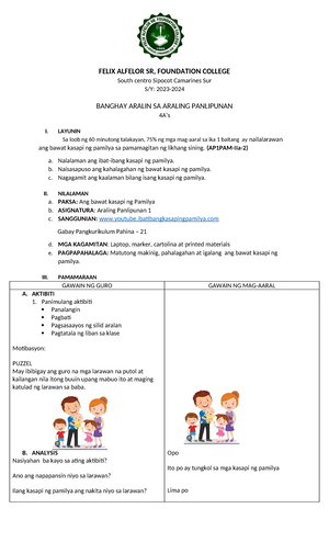 Multimodal text lp - Lesson plan - FELIX O. ALFELOR SR. FOUNDATION ...
