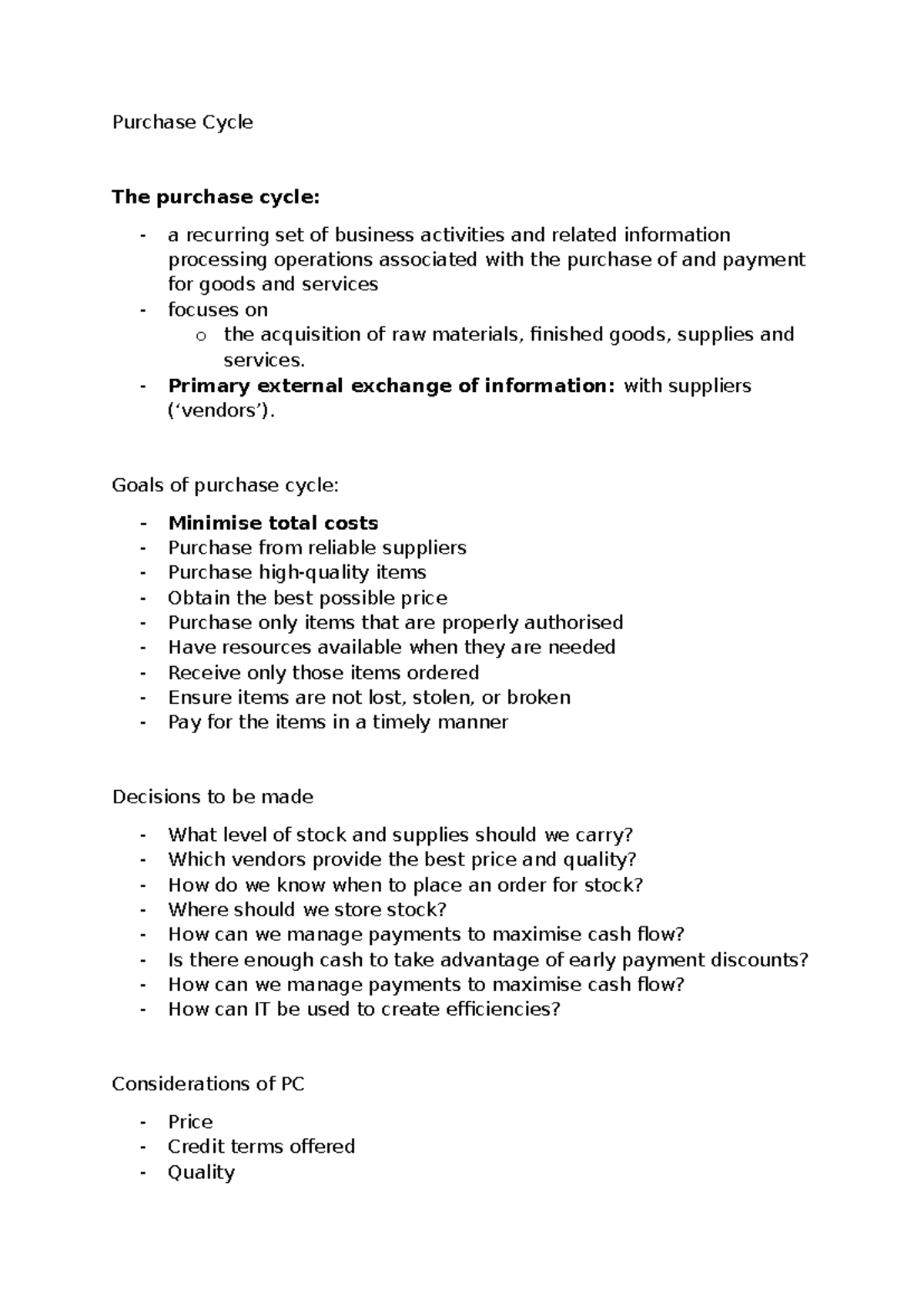 UD4001 Purchase Cycle lecture lesson - Purchase Cycle The purchase ...