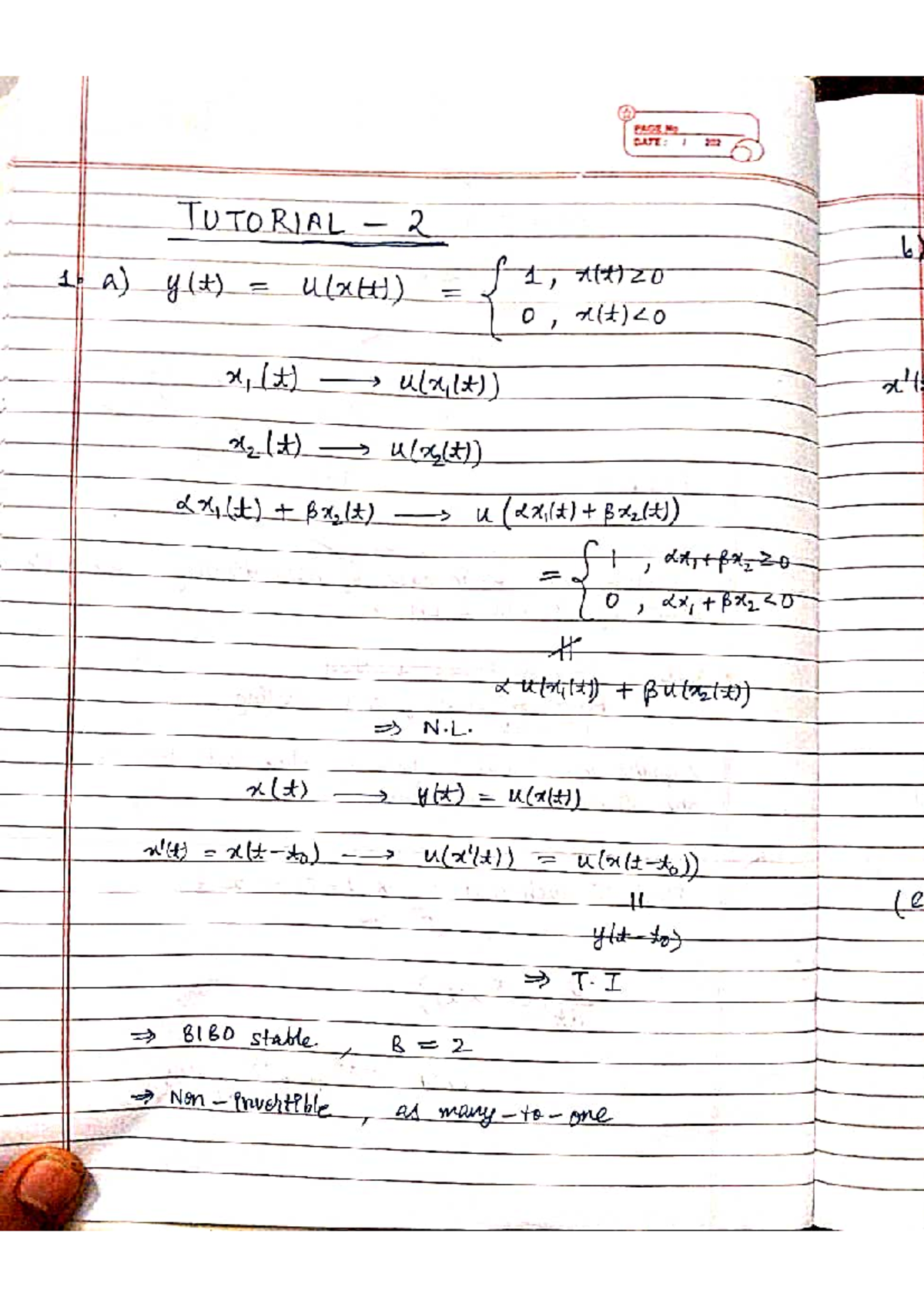 Tut 2 soln - notes - G PAGEM DATE 2022 TUTORIAL 2 1. a) y(t) u(x(t)) 1 ...